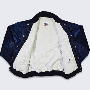 USA Vintage 80s Starter Satin Bomber Jacket - Navy Blue Color Athletic ...