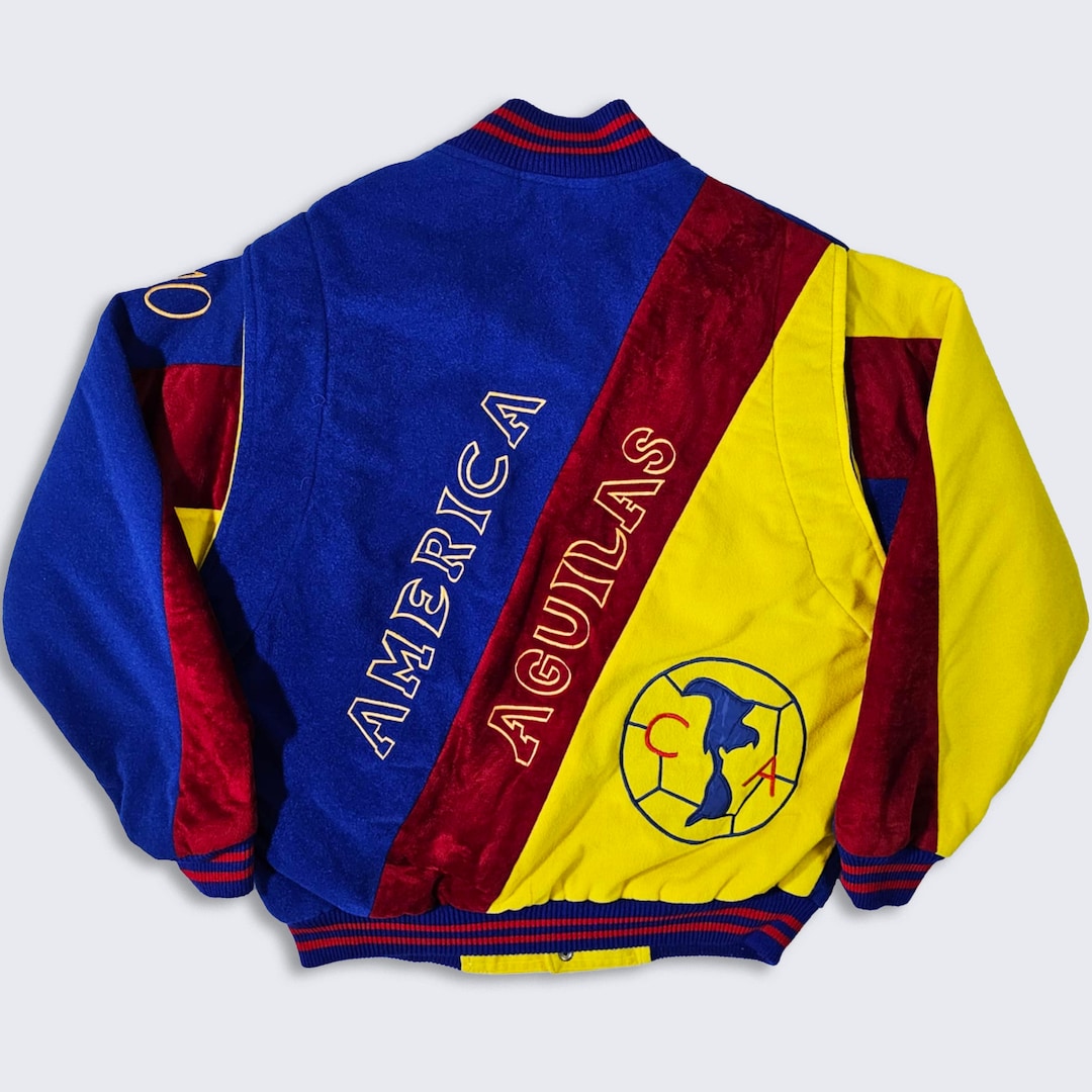 Club América Vintage 90s Liga MX Soccer Bomber Jacket Yellow, Blue ...