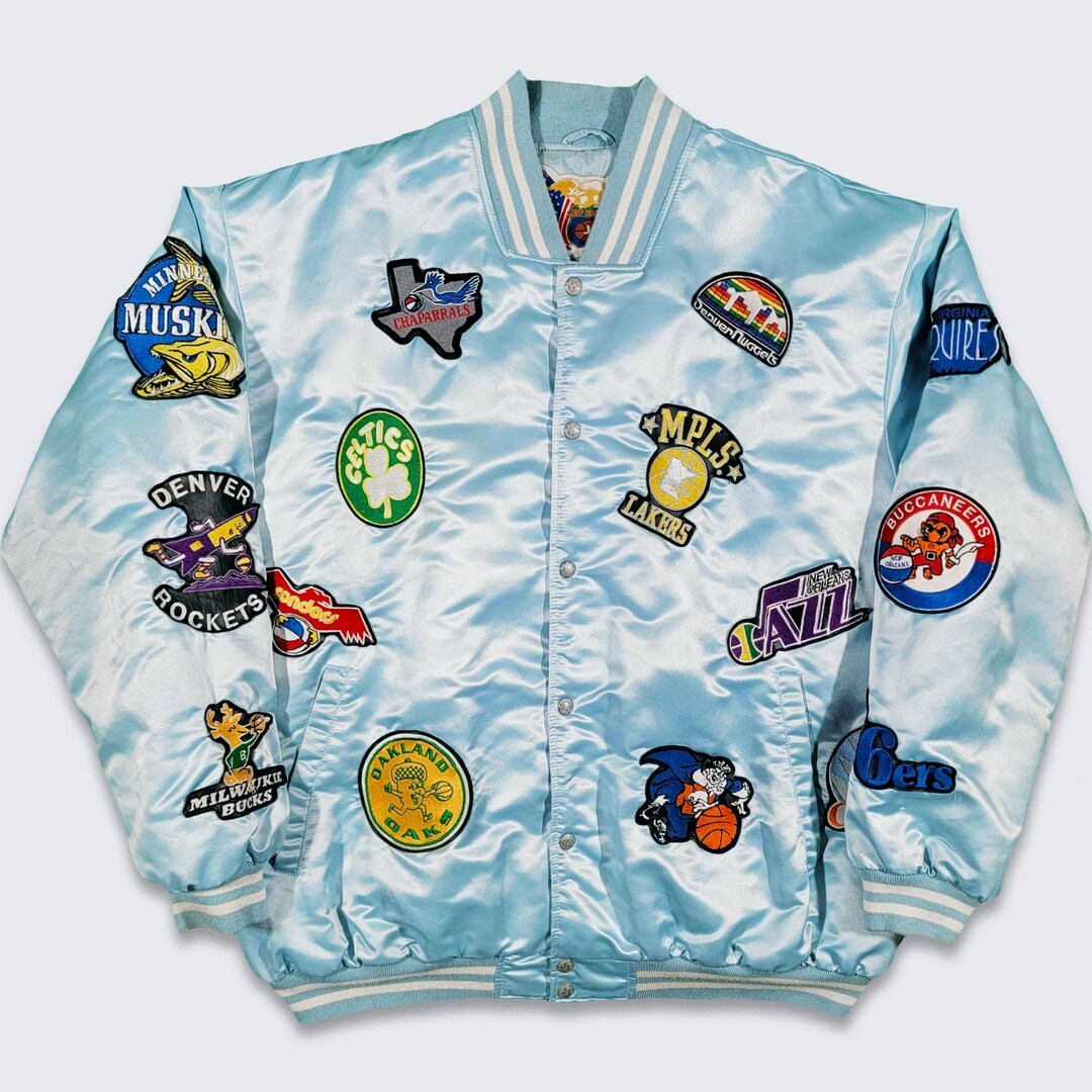 Jeff Hamilton Vintage NBA ABA Patches Satin Bomber Jacket Basketball ...
