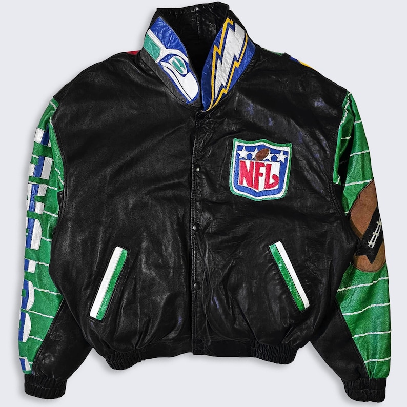 NFL Vintage 90s Patches Custom Handmade Leather Jacket - Extremely Rare ...