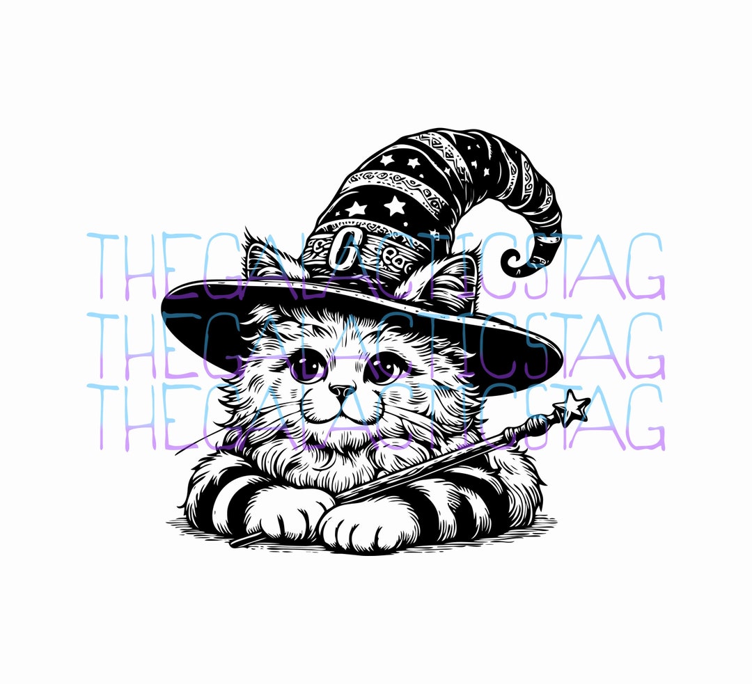 Wizard Cat / Hat & Wand / SVG, PNG, JPG / Fantasy / Kawaii / Cute ...