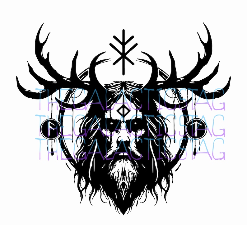Norse Shaman Viking Norse / SVG PNG Vector Design / Antlers Runes Odin ...