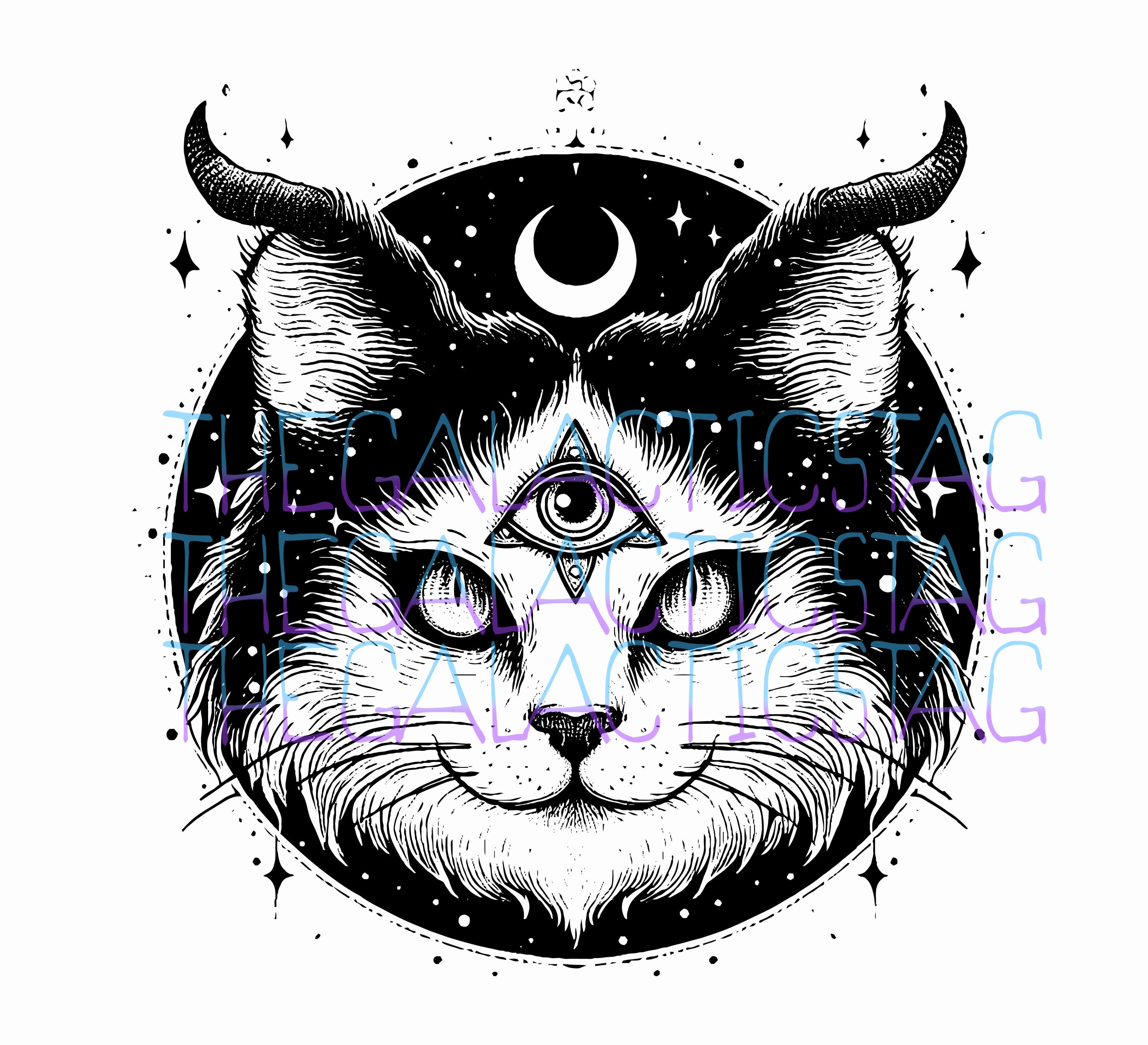 Dark Kitty / SVG, PNG / Black Cat Witchy Vibes / Satanic Horned Feline ...