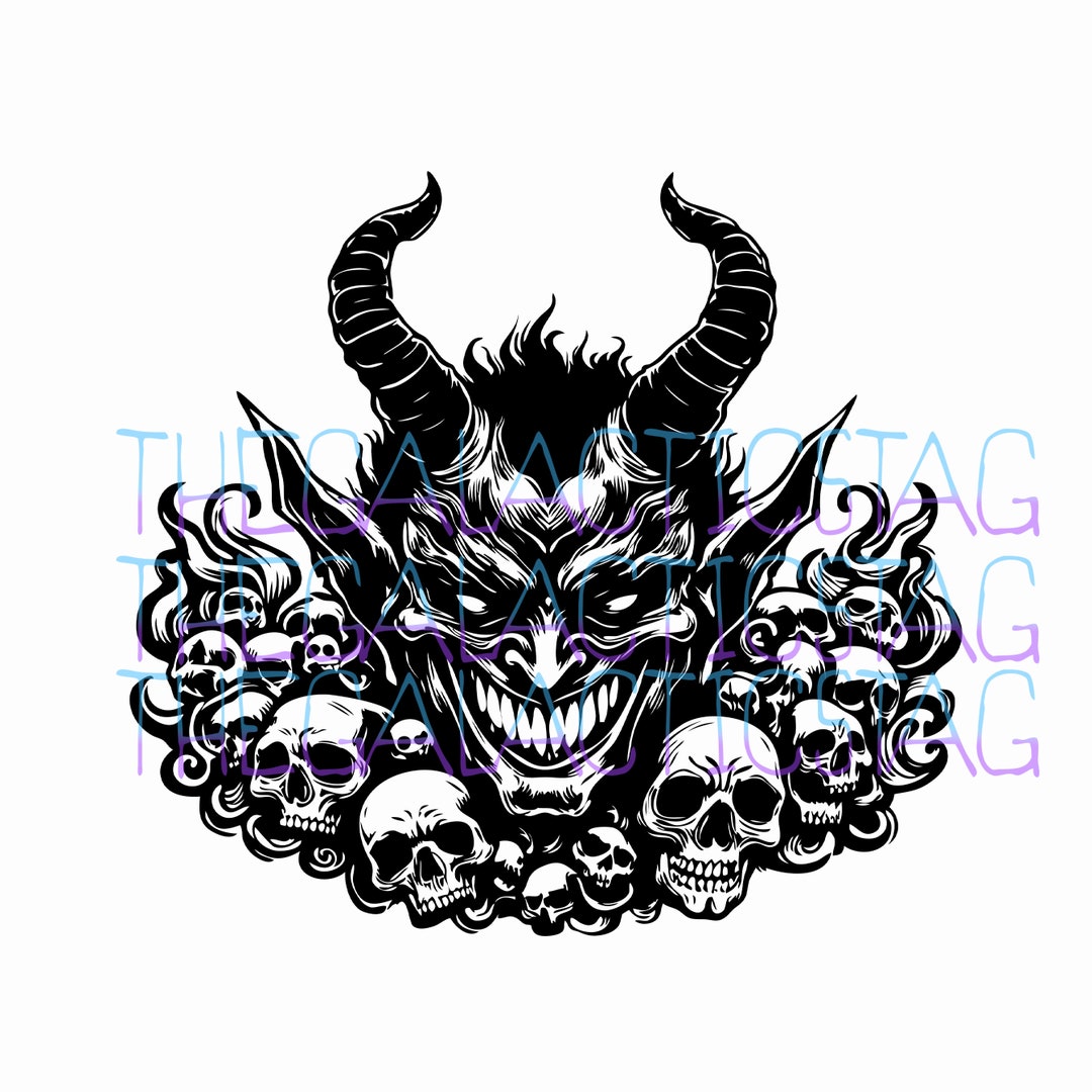 Devil Skulls Gothic / PNG Vector SVG AI / Tattoo Flash, Cricut, Silhouette, Laser Cut Engraving ...