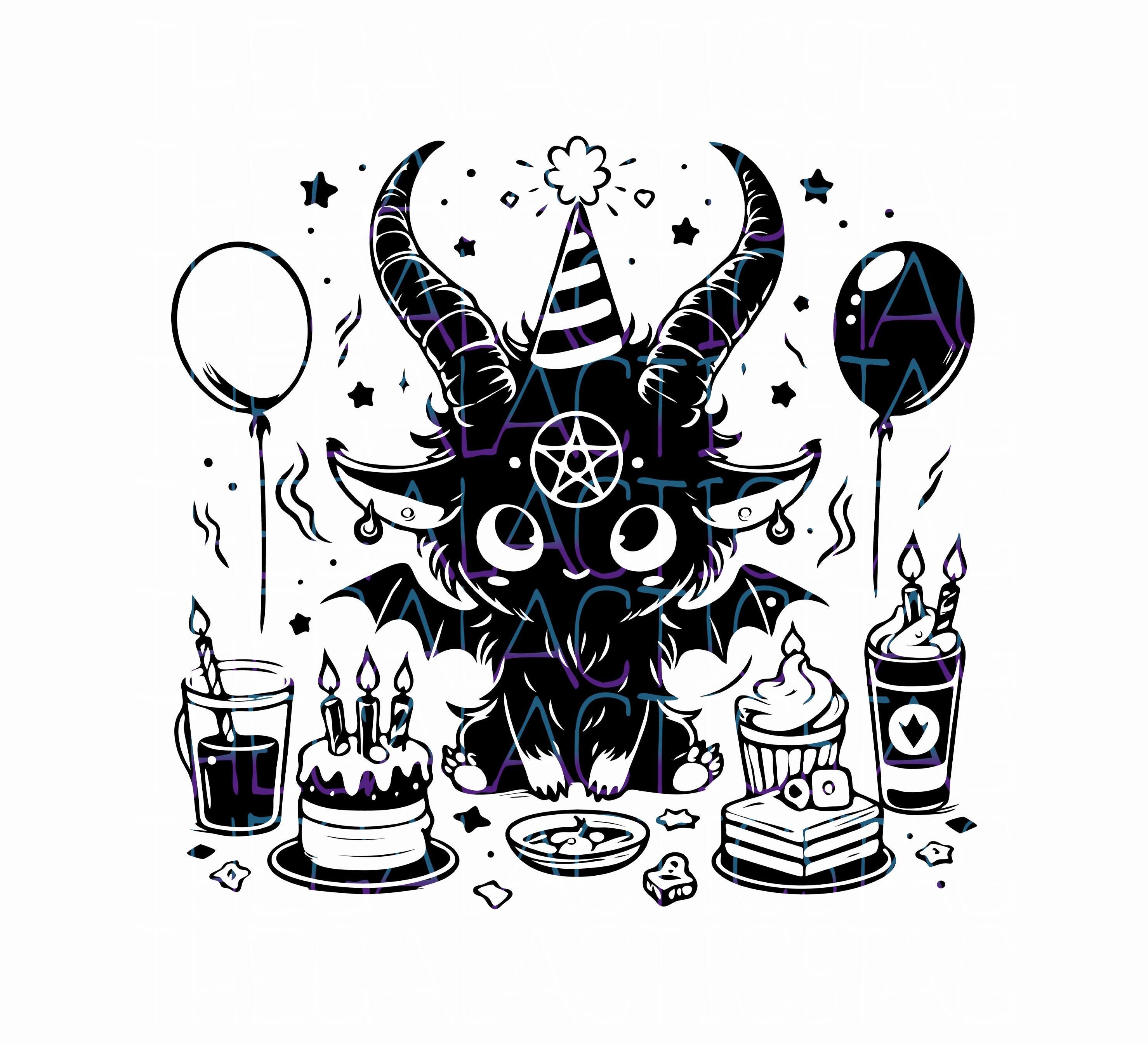 Cute Birthday Baphomet / Kawaii / Satanic Occult Design / PNG Vector ...