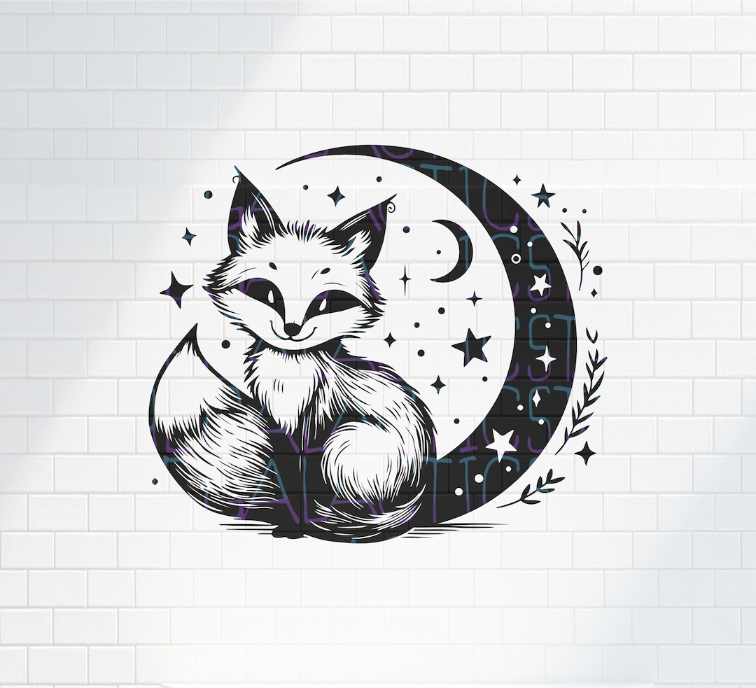 Cute Fox Moon & Stars / SVG, PNG / Clipart Original / Kawaii Fantasy ...