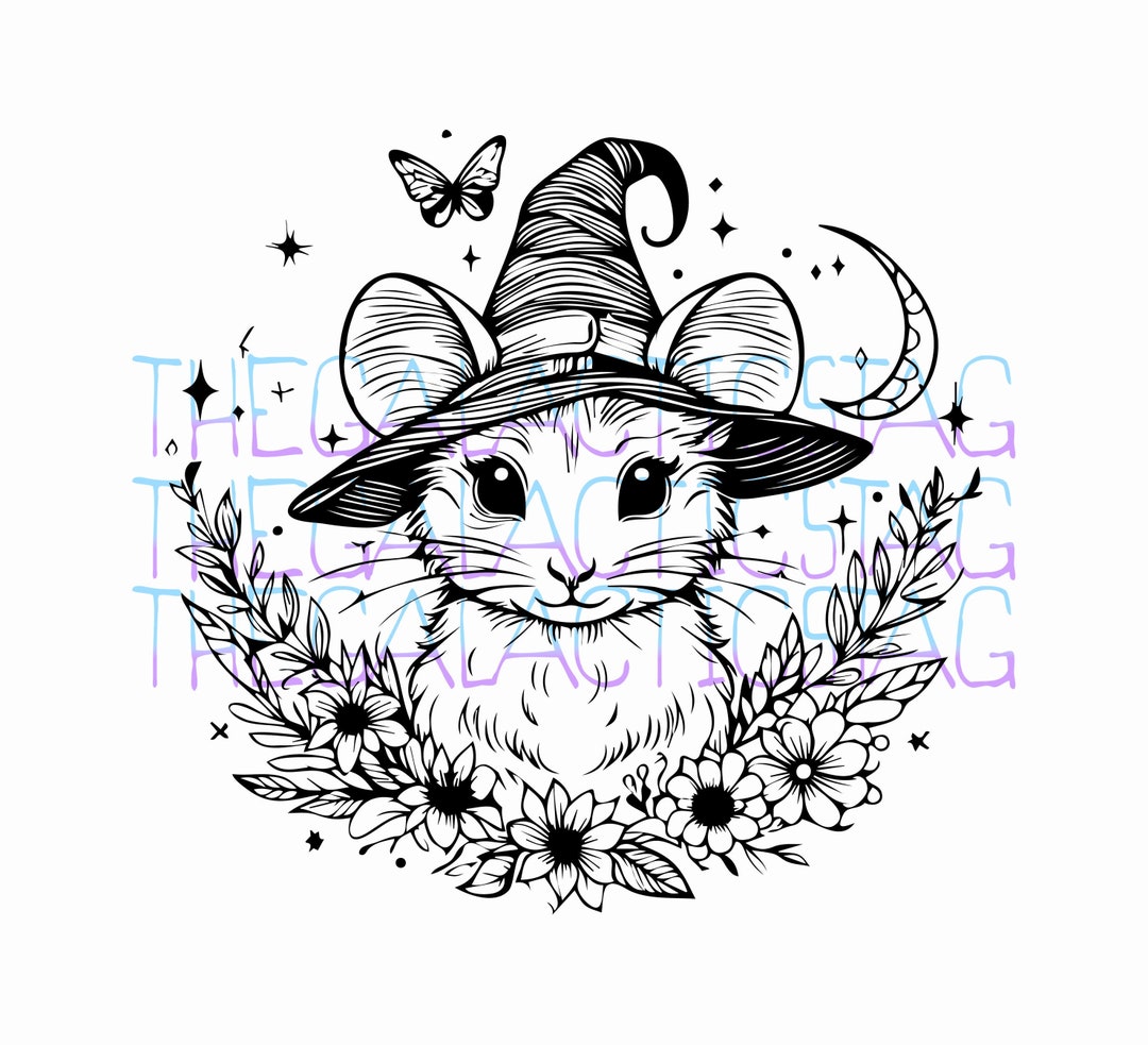 Cottagecore Mouse / Witch & Hat, Wand / SVG, PNG, JPG / Witchy Style ...
