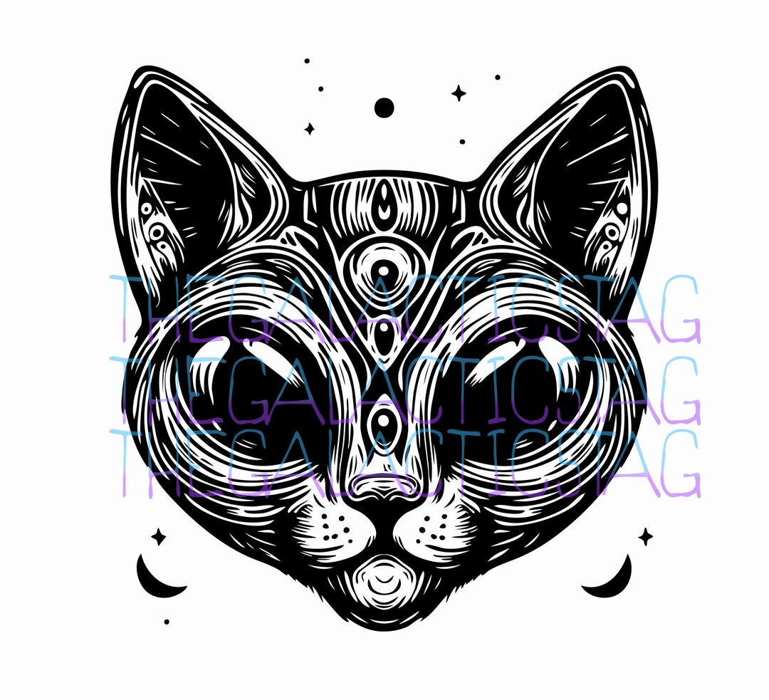 Trippy Alien Kitty / SVG, PNG, JPG / Baphomet / Dark Black Cat / Cute ...