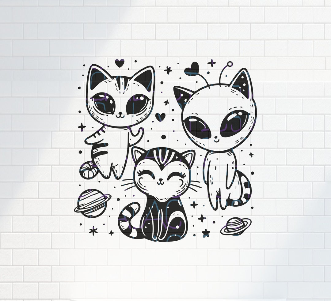 Cute Alien Kitty Space / SVG, PNG, JPG / Hippy Trippy Cat / Stars ...
