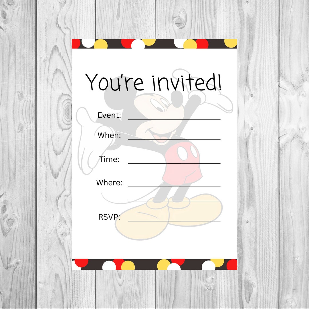 Printable Mickey Mouse Birthday Invitation | Editable Digital Template ...