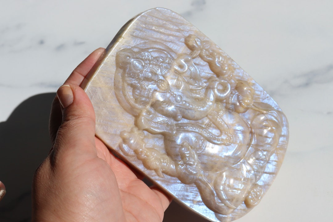 Moonstone With Sunstone Ganesha Tablet Carving - Etsy