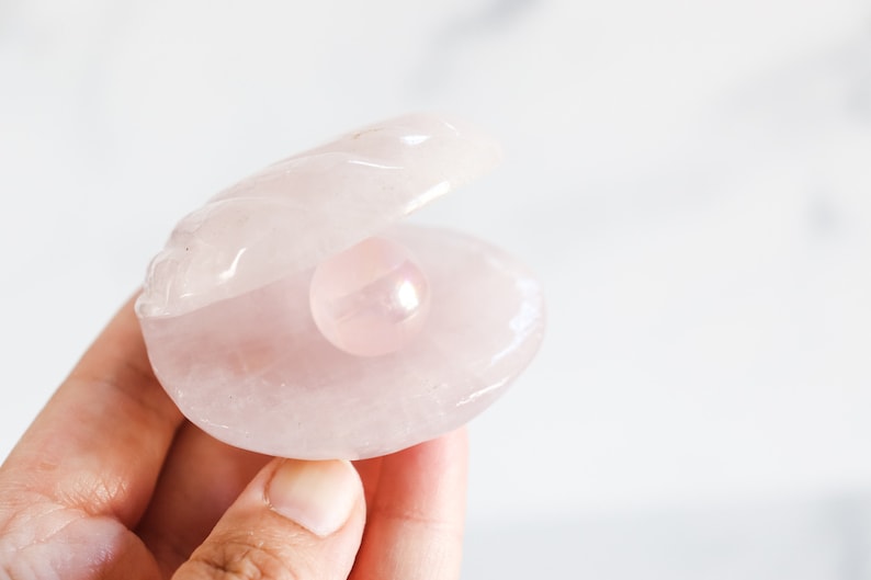 Rose Quartz Clam Shells With Aura Rose Quartz Mini Sphere - Etsy
