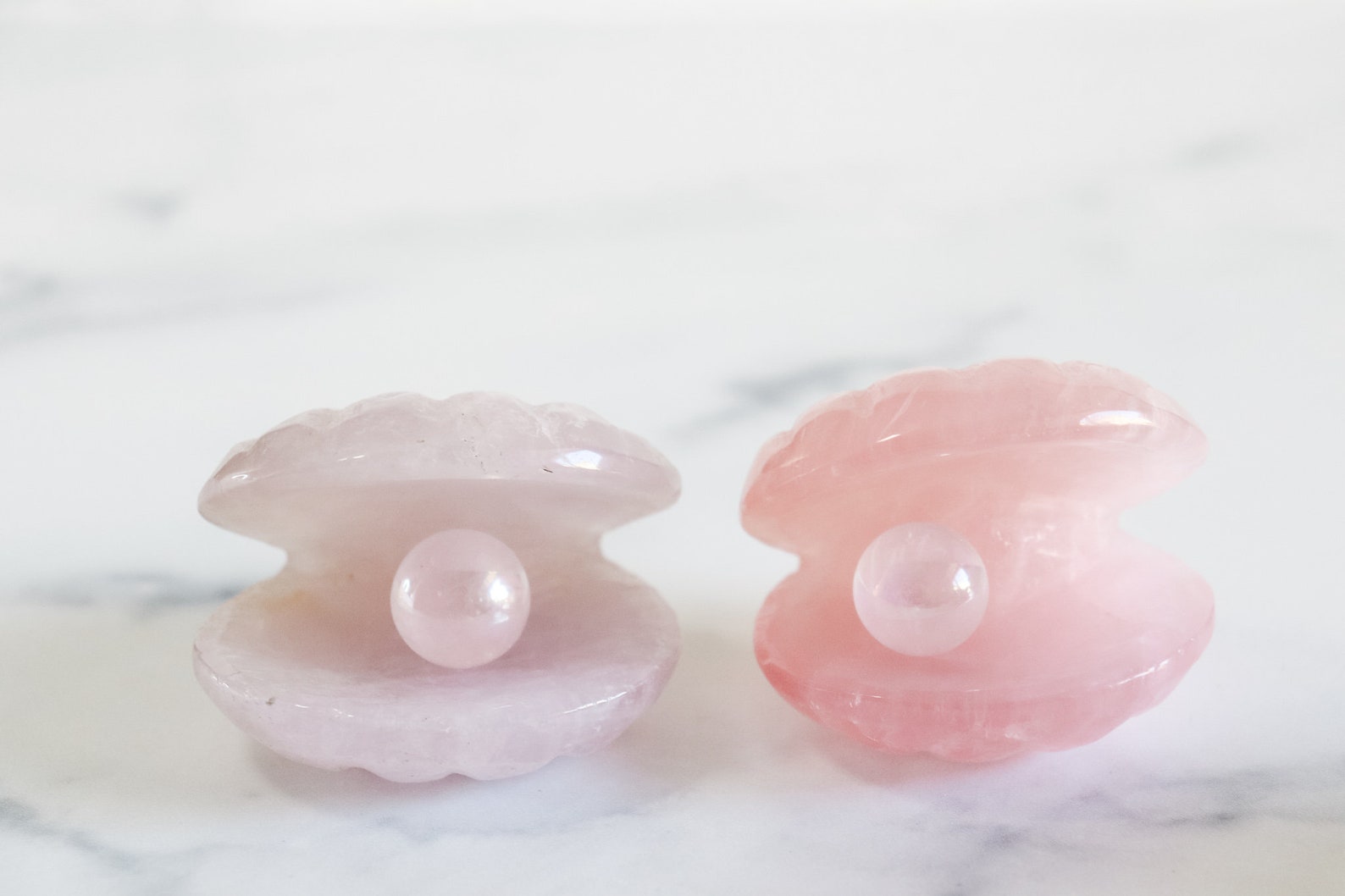 Rose Quartz Clam Shells With Aura Rose Quartz Mini Sphere - Etsy