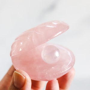 Rose Quartz Clam Shells With Aura Rose Quartz Mini Sphere - Etsy