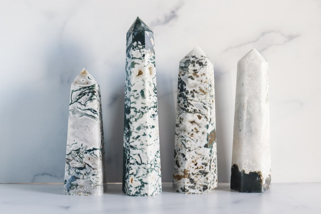 Moss/tree Agate Big Tower White With Druzy - Etsy