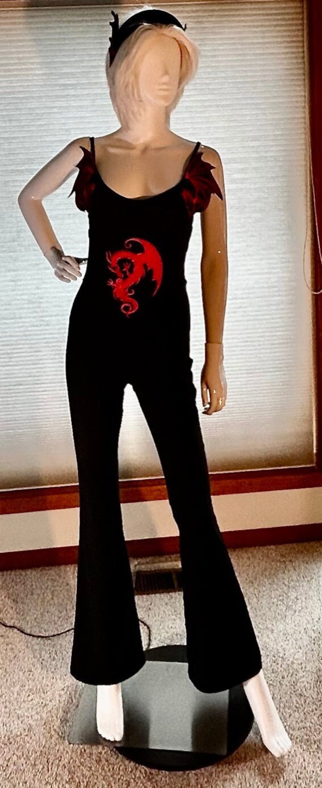 Dragon Lady Leotard Costume: Winged Sleeveless Stretch Bodysuit (size 6 ...