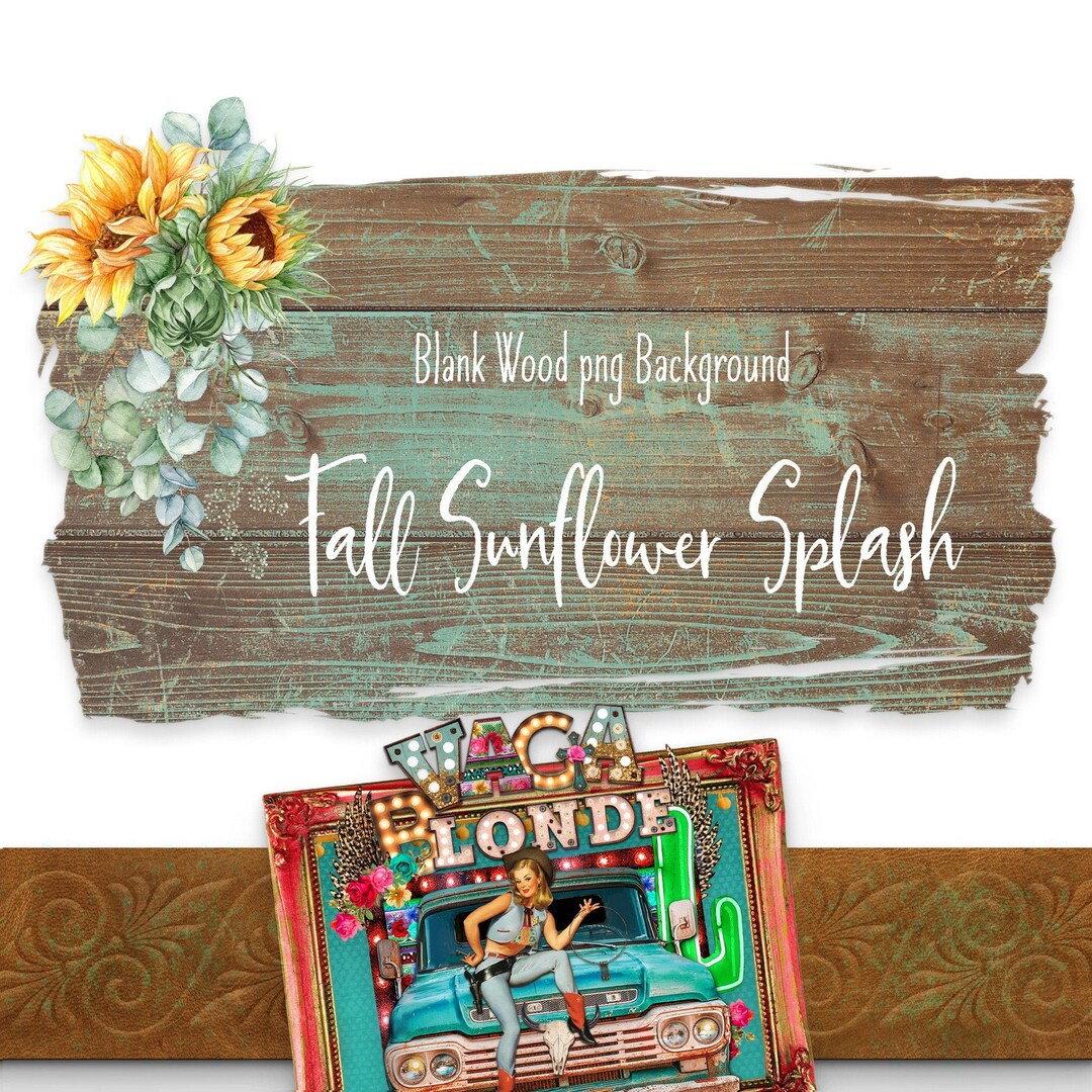 Distressed Wood + Sunflowers Background: Fall Rustic Floral Splash ...