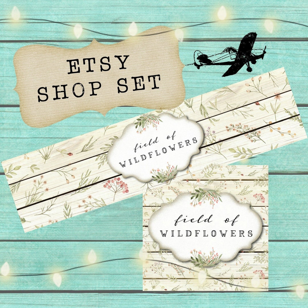 Floral Etsy Shop Banner Set, Rustic Etsy Banner Kit, Etsy Branding Set, DIY Blank Etsy Banners ...