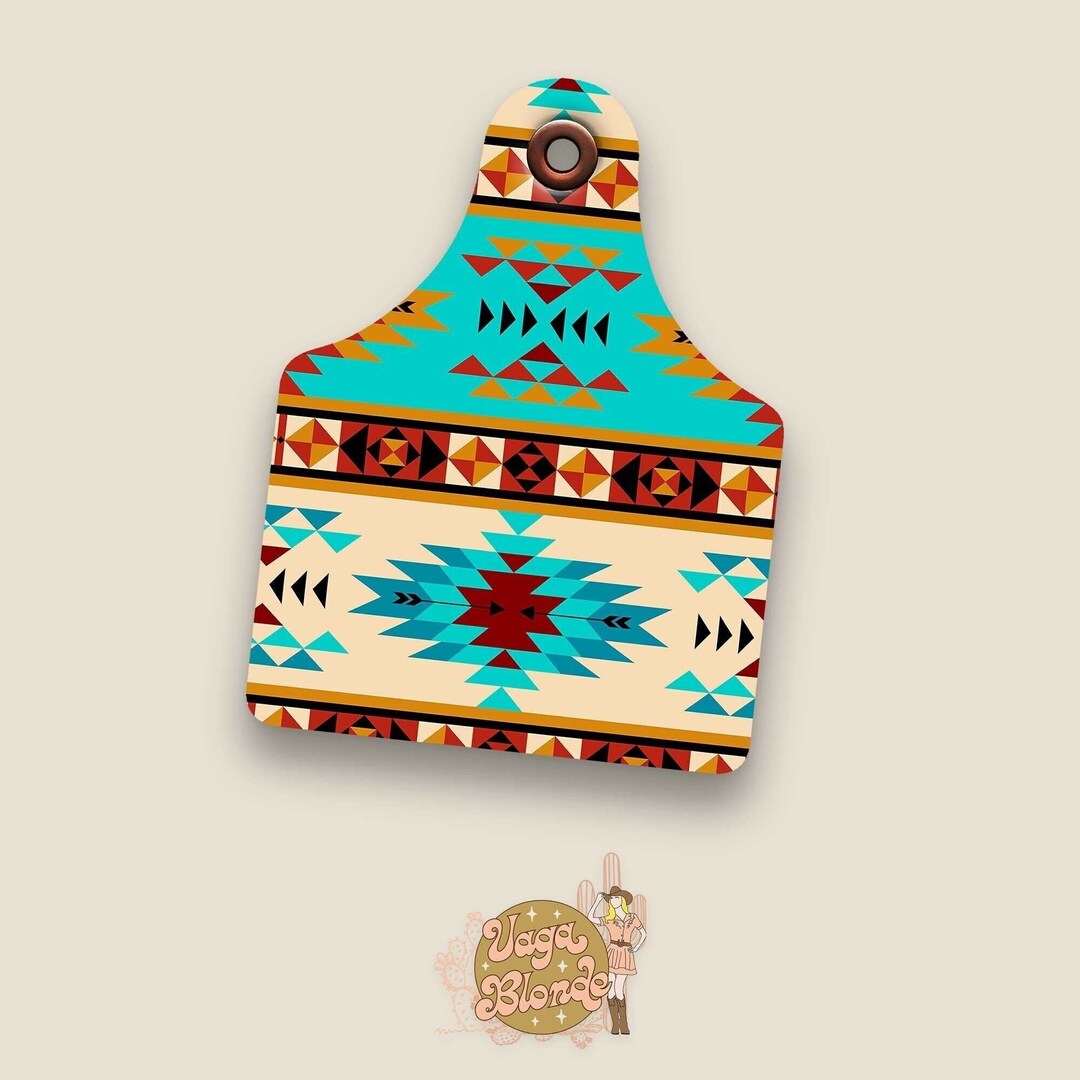 Aztec Serape Cow Tag, Western Cow Tag, Punchy Cow Tag, Rustic Cattle ...