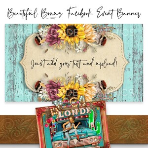 Rustic Sunflower & Feathers Facebook Banner Set, Lovely 2 Piece Set of ...