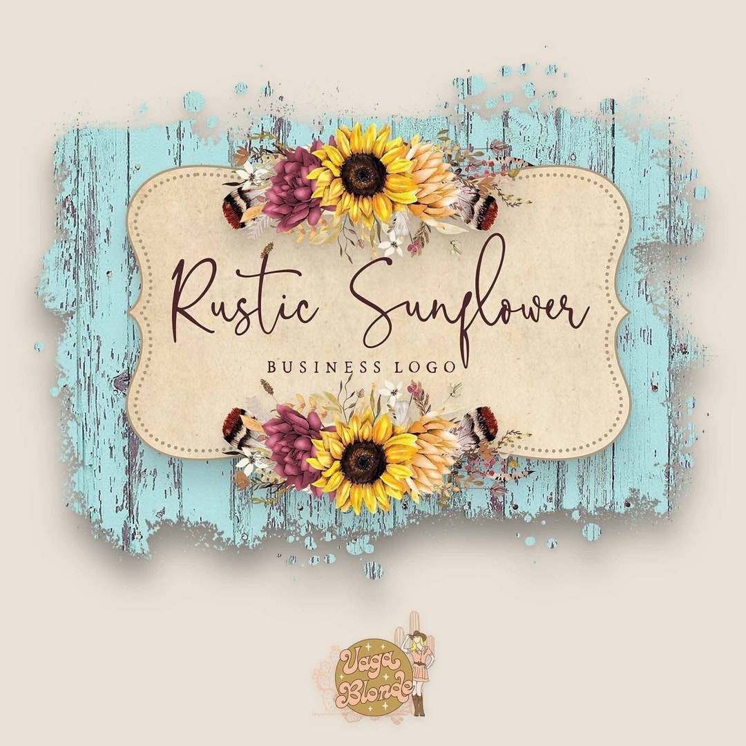 Rustic Sunflower Logo: Blank Distressed Wood, Teal, Boho Design (PNG ...