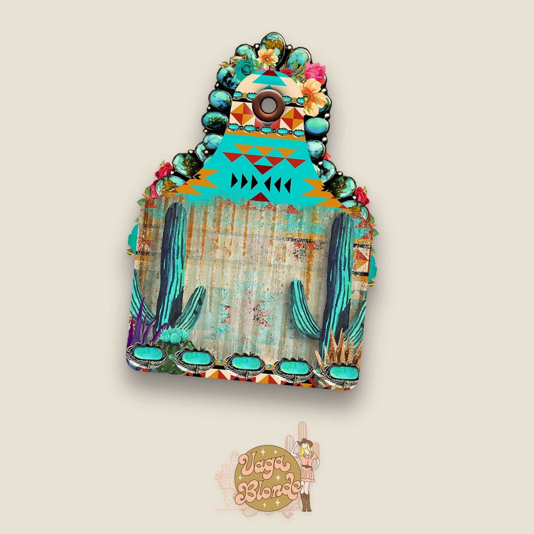 Cactus Aztec Cattle Tag, Western Cow Tag, Floral Rustic Cow Tag ...