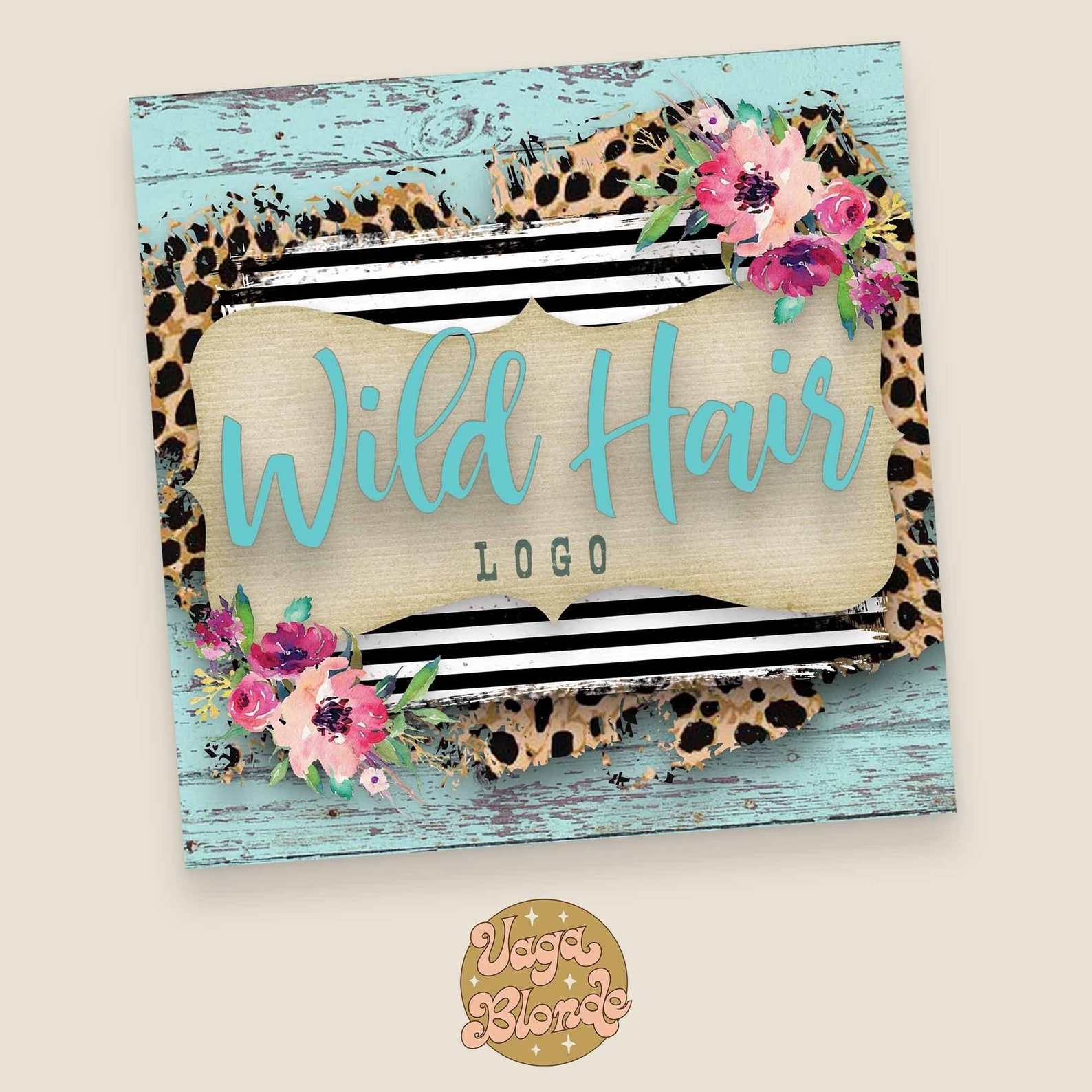 Rustic Boutique Logo: Leopard, Western Floral Design (blank PNG) - Etsy