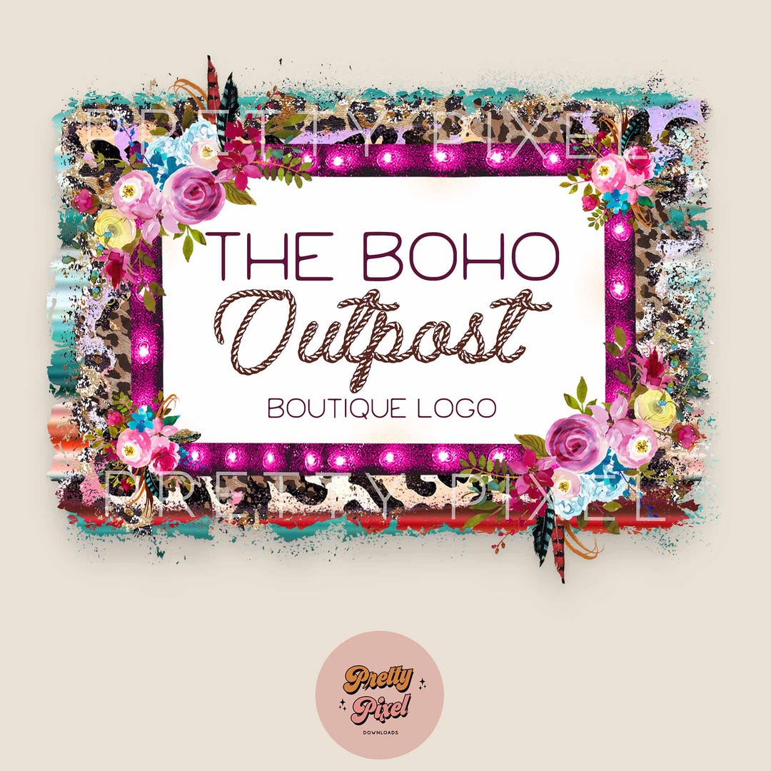 Boho Leopard Print Logo: Floral + Feathers Western Boutique Logo (PNG ...