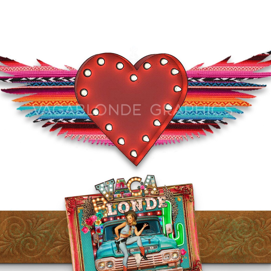 Serape Marquee Winged Heart Graphic, Funky Boutique Heart Wings ...