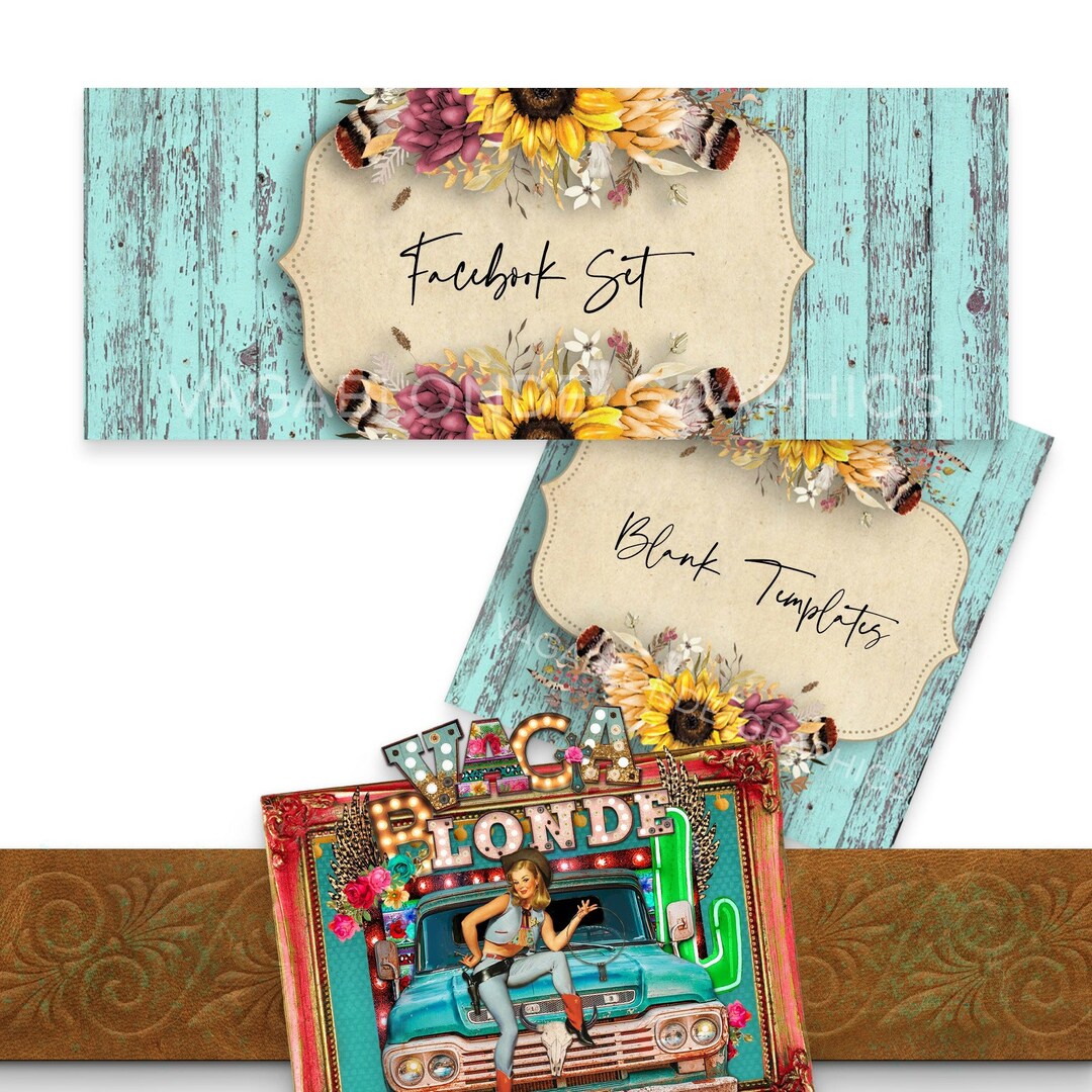 Rustic Sunflower & Feathers Facebook Banner Set, Lovely 2 Piece Set of ...