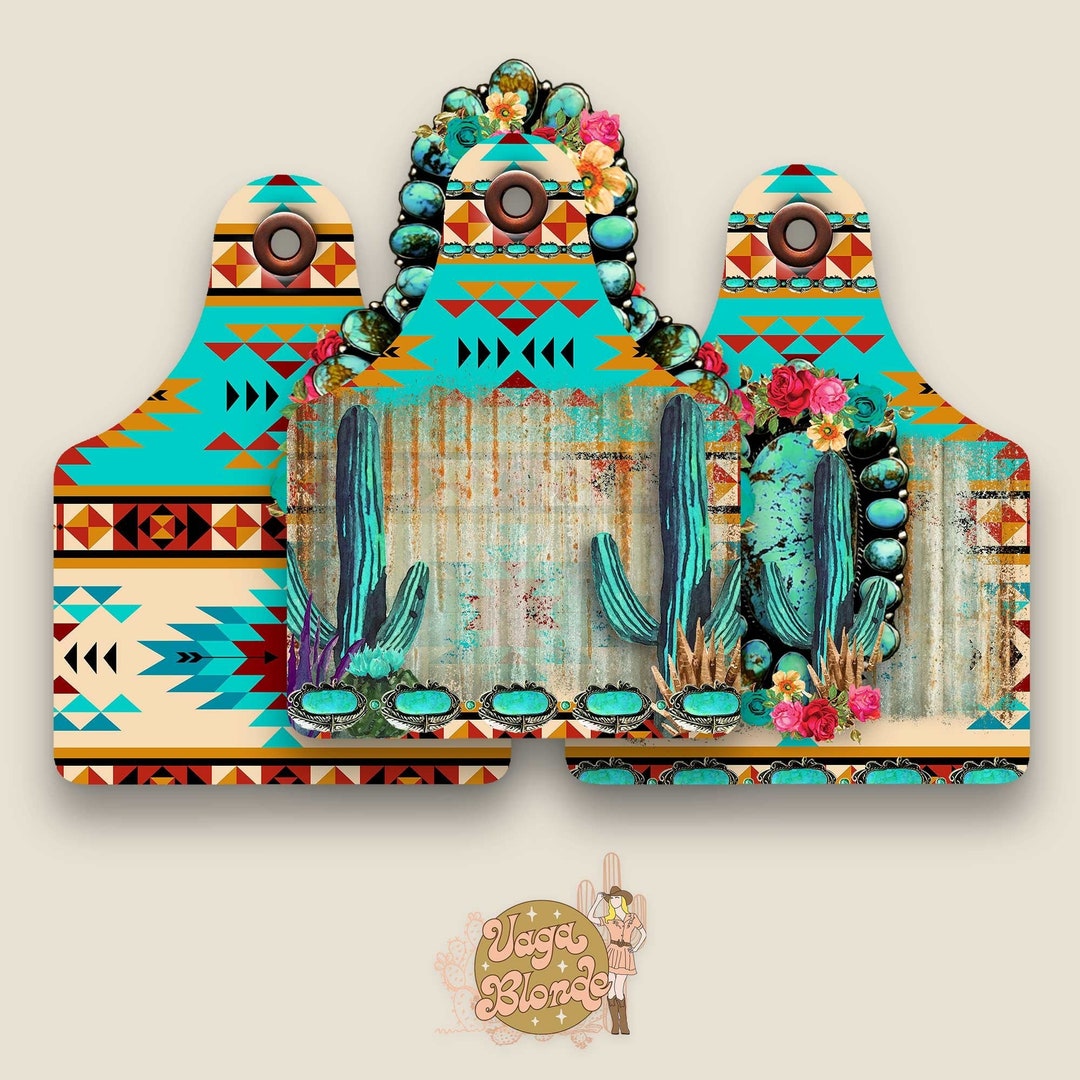 Aztec Farm Cattle Tag Set, Serape Cow Tag, Punchy Cow Tag, Turquoise ...