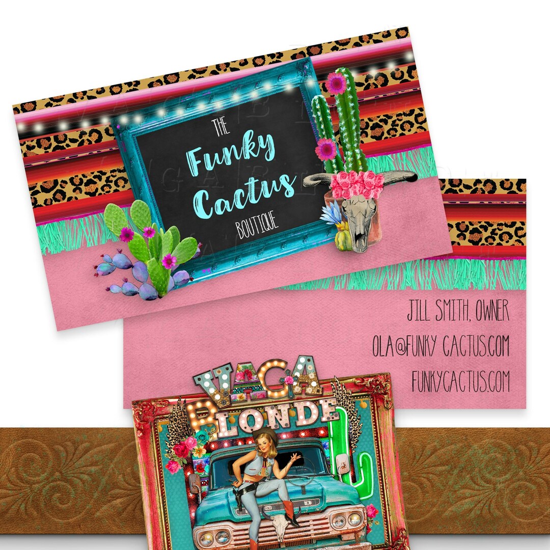 Funky Cactus and Serape Business Cards, DIY Business Card Design ...
