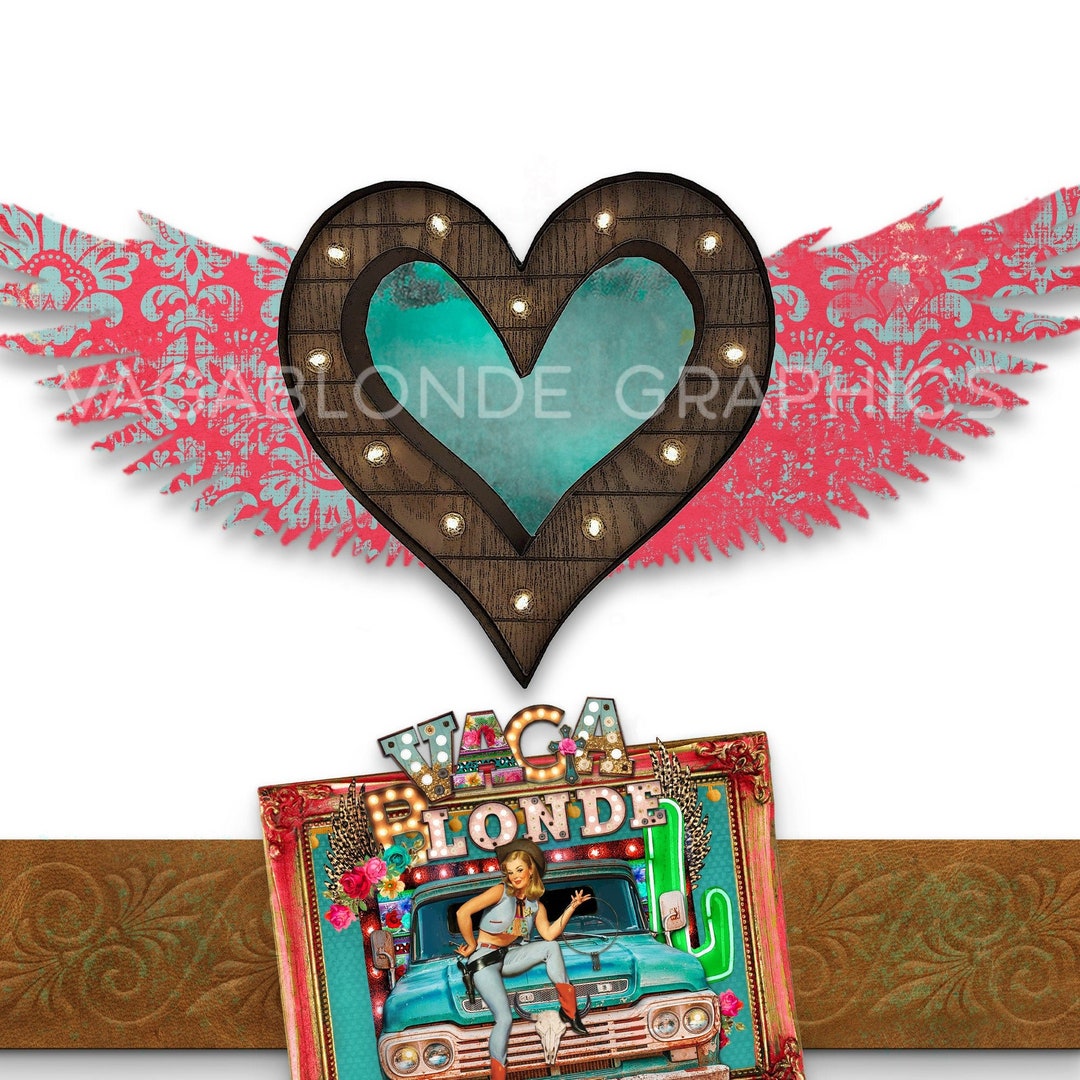 Freebird Winged Heart Clipart: Marquee Graphic (PNG Digital Download ...