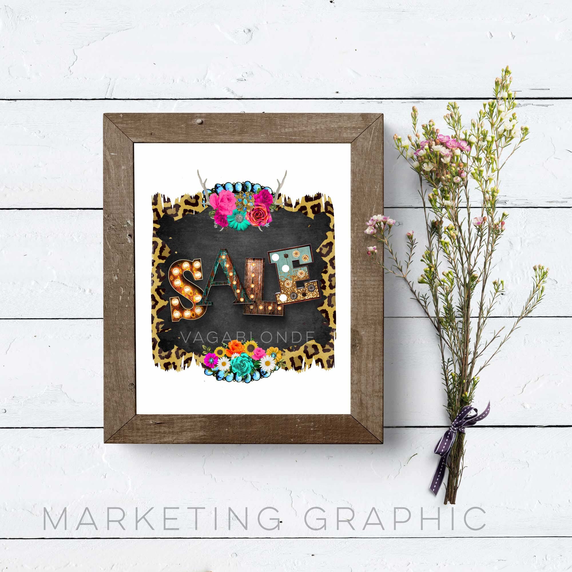 Floral Leopard Print "sale" Graphic: Rustic Boutique Marketing (PNG ...