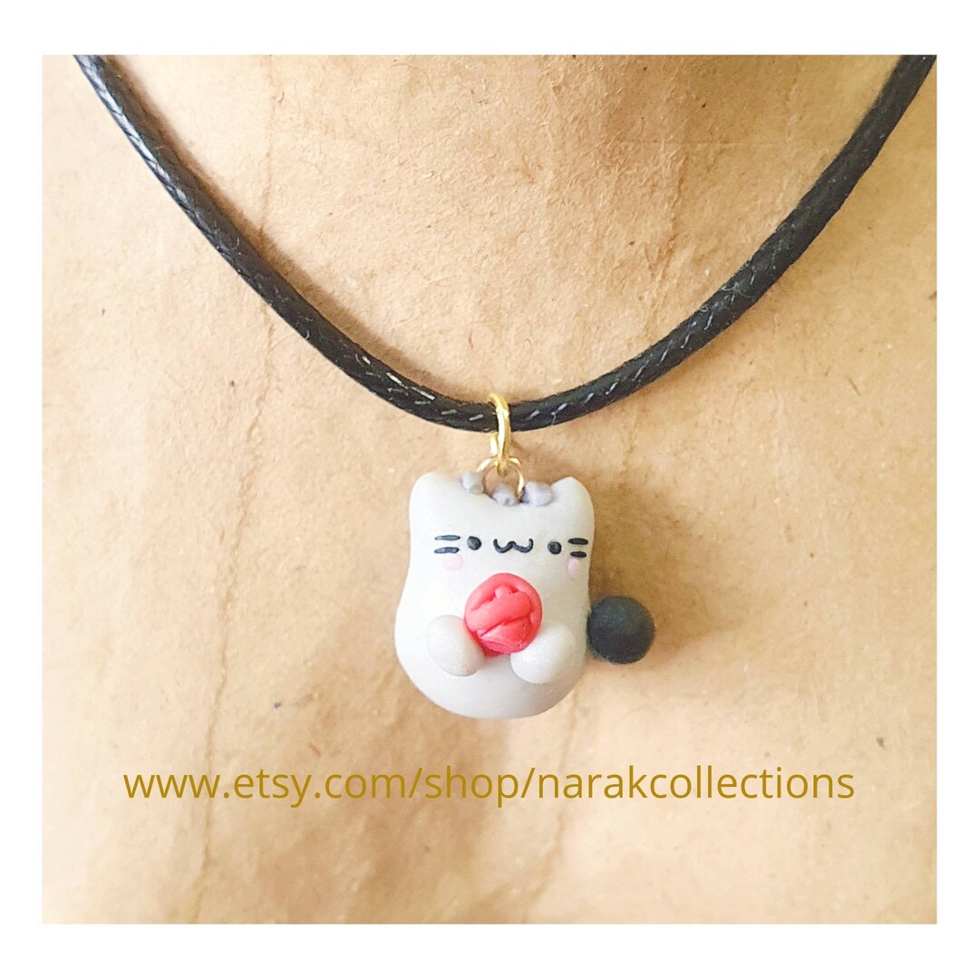 Tabby Cat Holding Red Thread Ball Necklace 3D Cat Handmade - Etsy