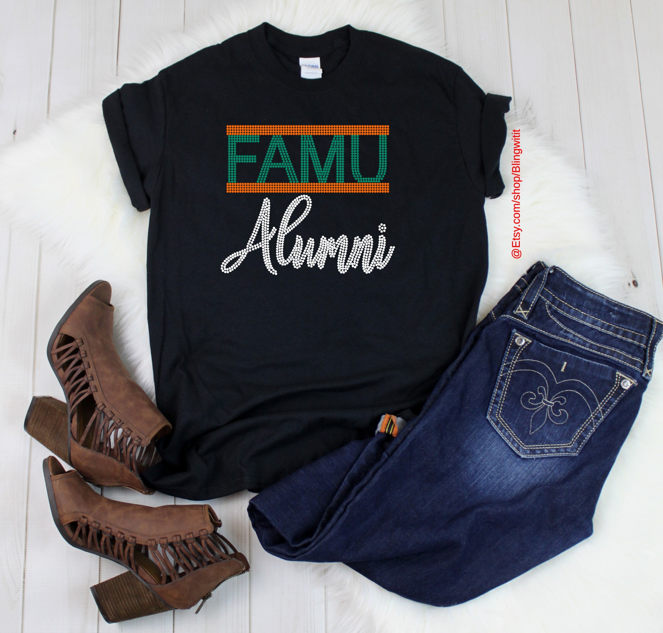 FAMU Alumni Orange Green & Crystal Rhinestone T-shirt - Etsy Sweden