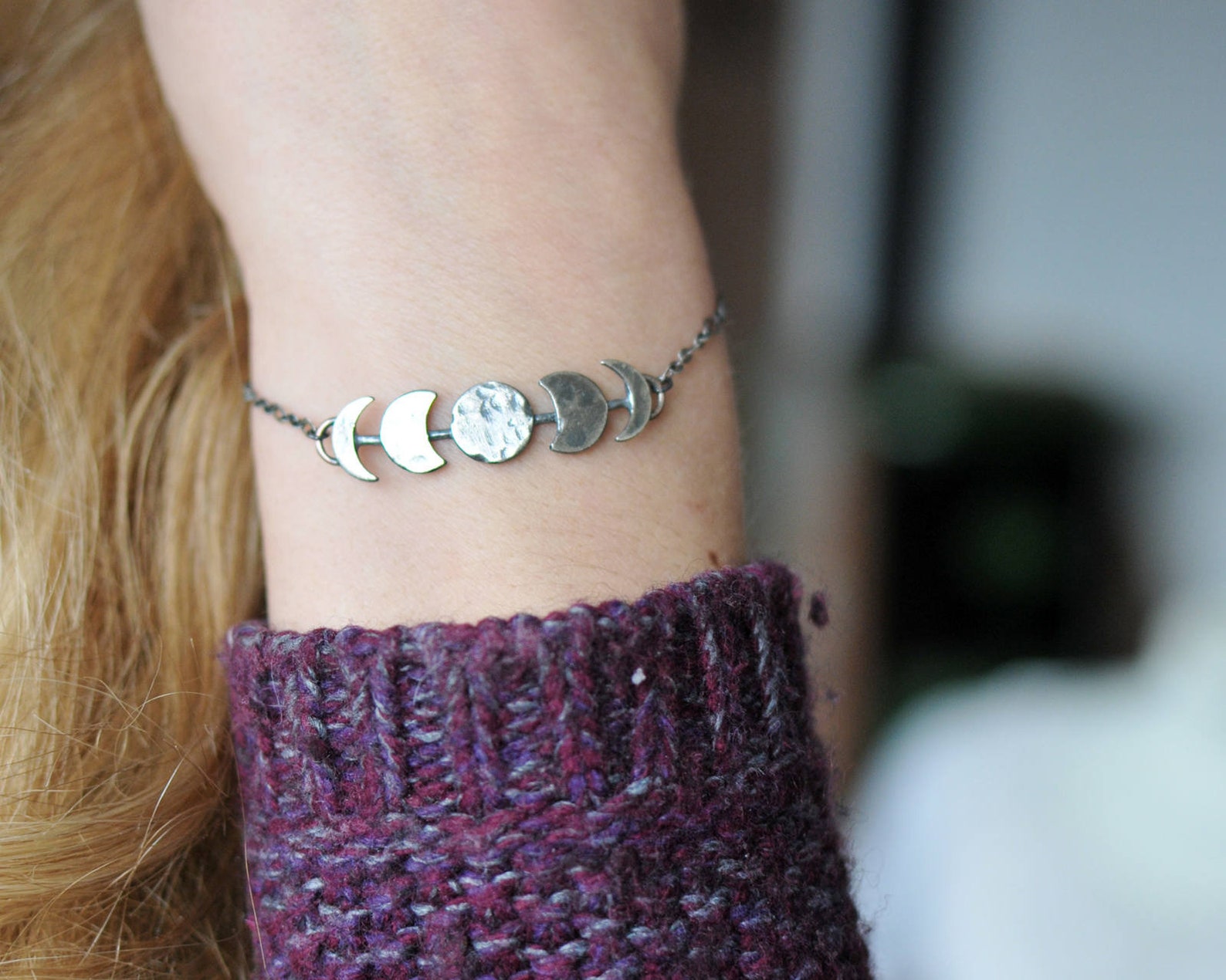 Moon phases bracelet sterling silver bracelet moon cycle | Etsy
