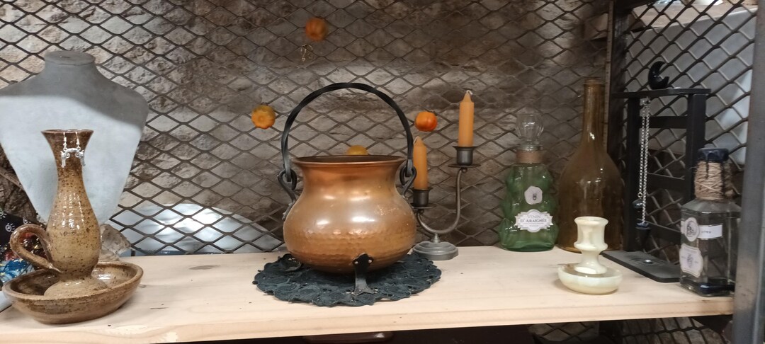 Vintage Hammered Copper and Wrought Iron Cauldron, Witch's Cauldron ...
