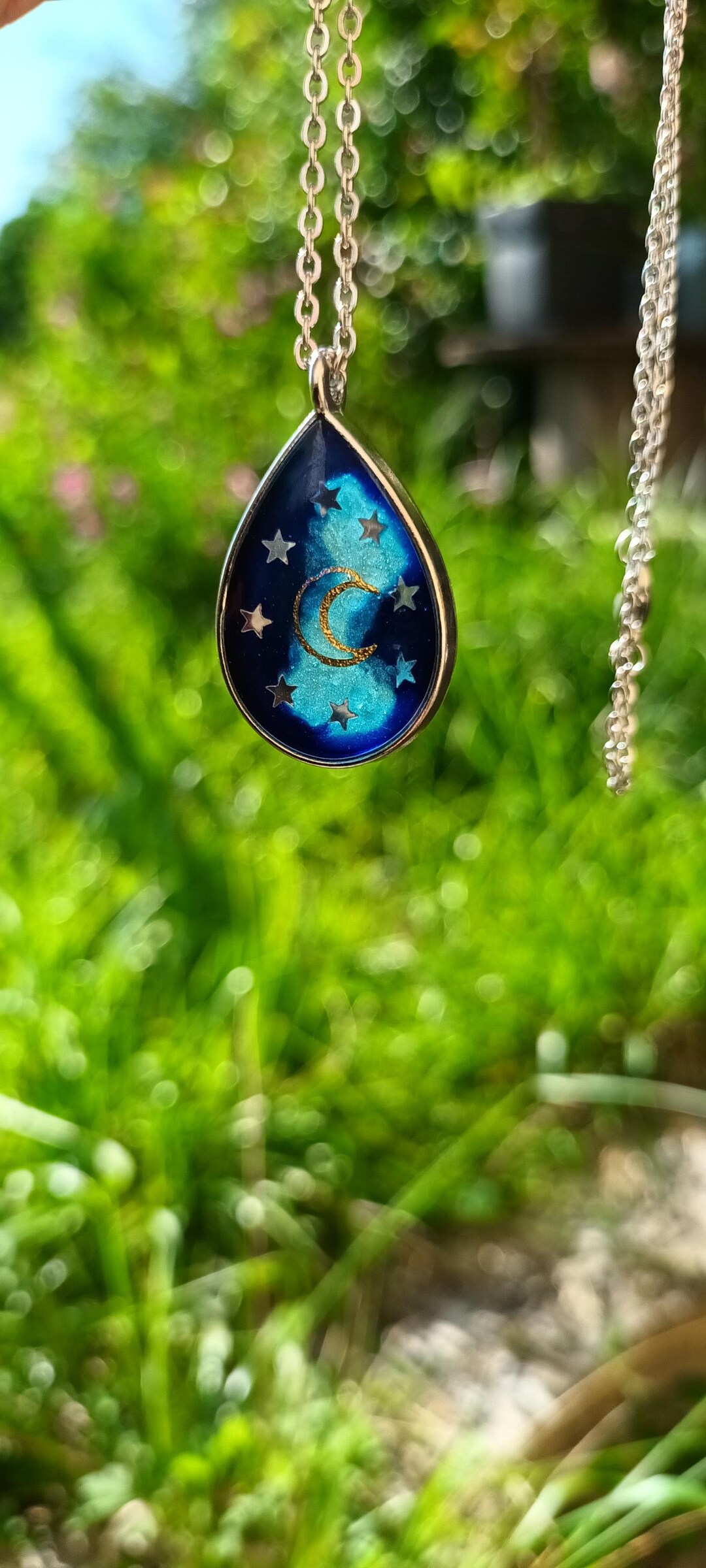 Moon and Star Drop Necklace and Pendant, Blue Pendant, Moon Jewelry ...