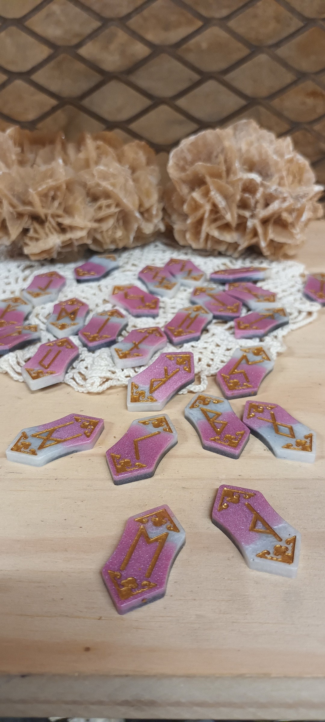 Pink and White Viking Futhark Runes in Resin, Runic Alphabet ...
