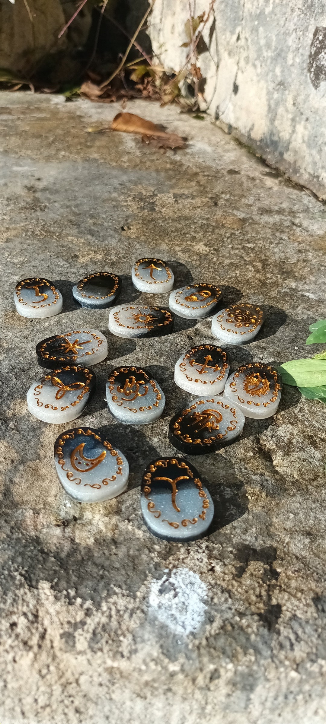 Black and Pearly White Wiccan Runes, Yule Edition, Witch Runes, Resin ...