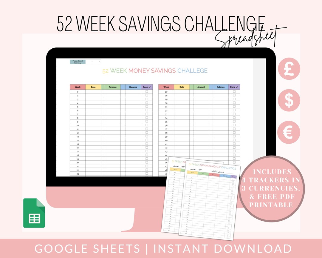 2024 52 Week Savings Challenge Spreadsheet FREE Pdf Printable, Savings ...