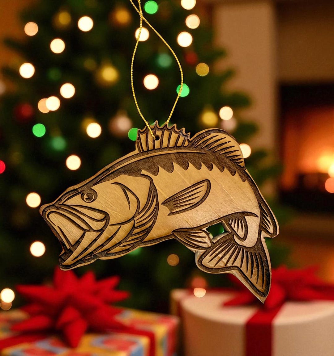 Wooden Bass Fish Christmas Ornament Hand Crafted From Cedar Wood ...