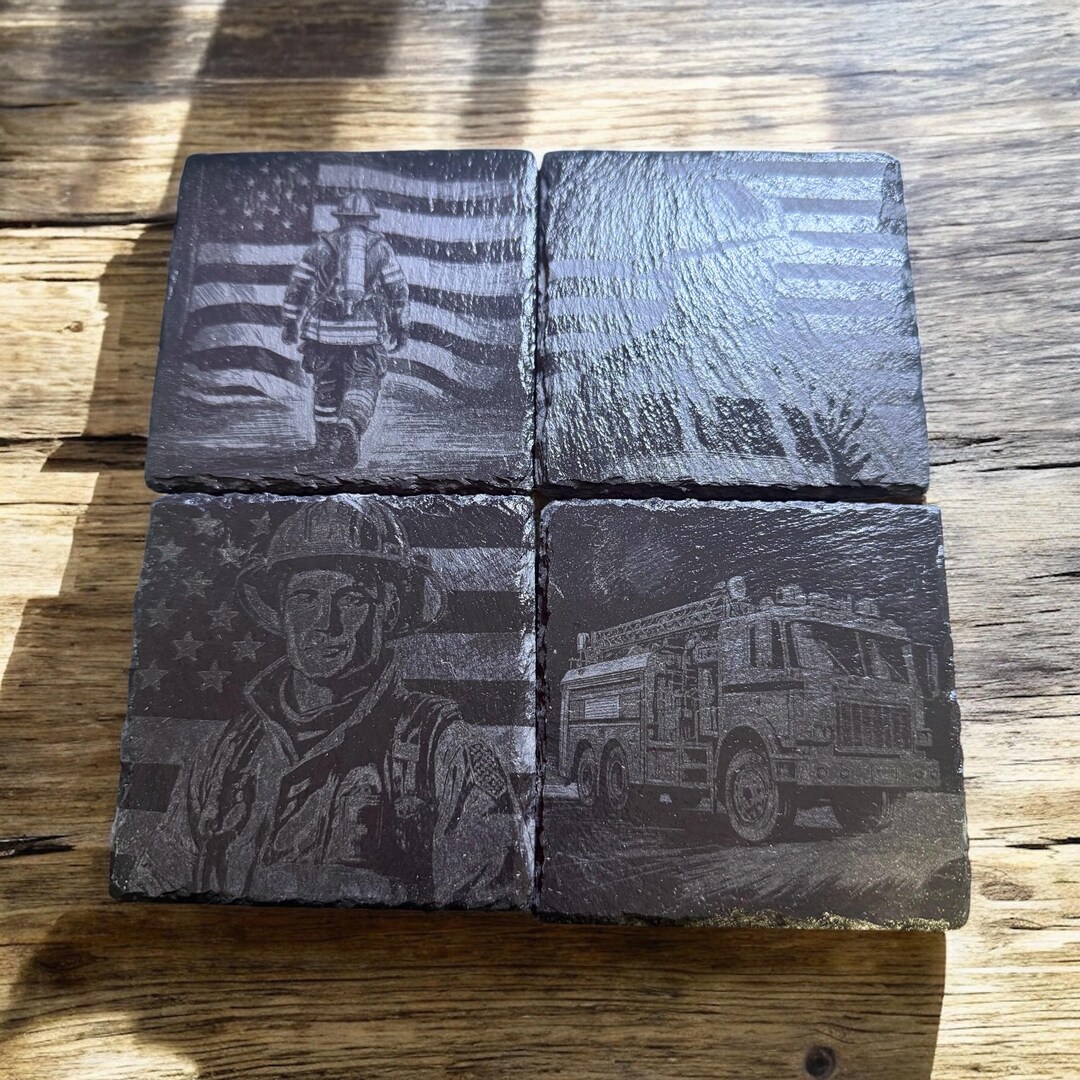 Natural Slate Stone Handmade Coaster Set With Fireman Designs - Etsy