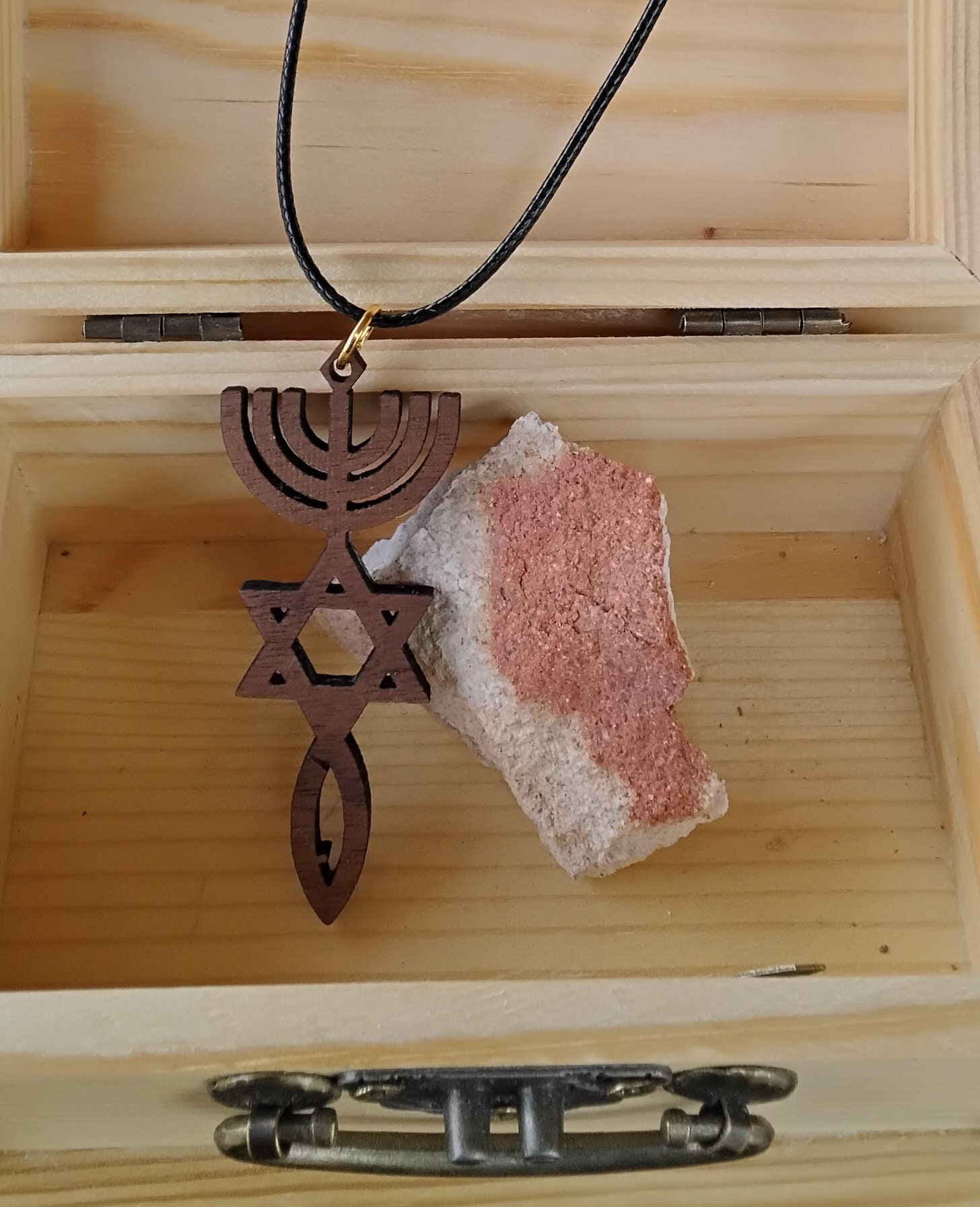 Star of David Menorah and Fish Grafted in Messianic Wooden Walnut ...