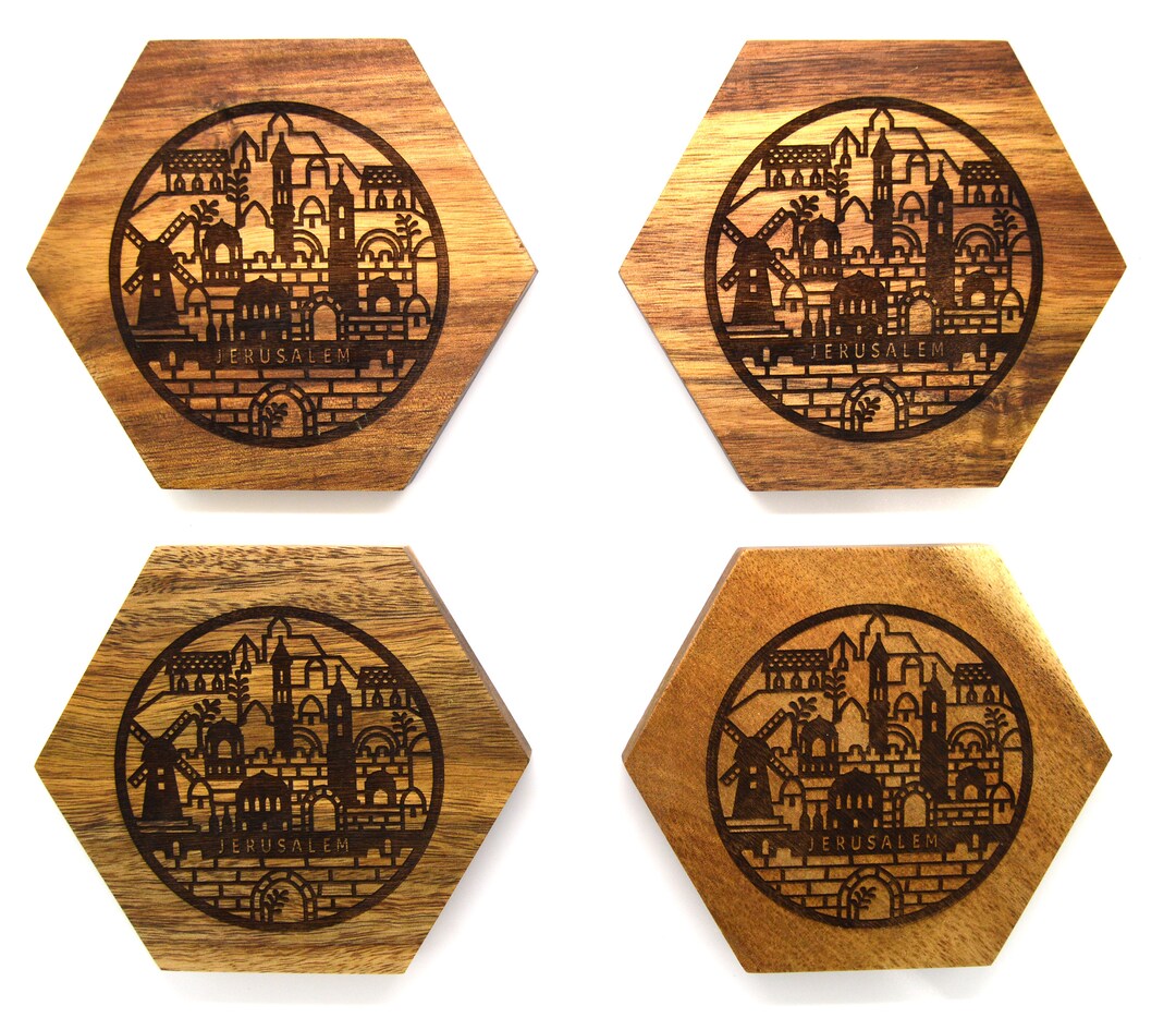 JERUSALEM Coasters Acacia Wood Engraved With the City of Jerusalem ...