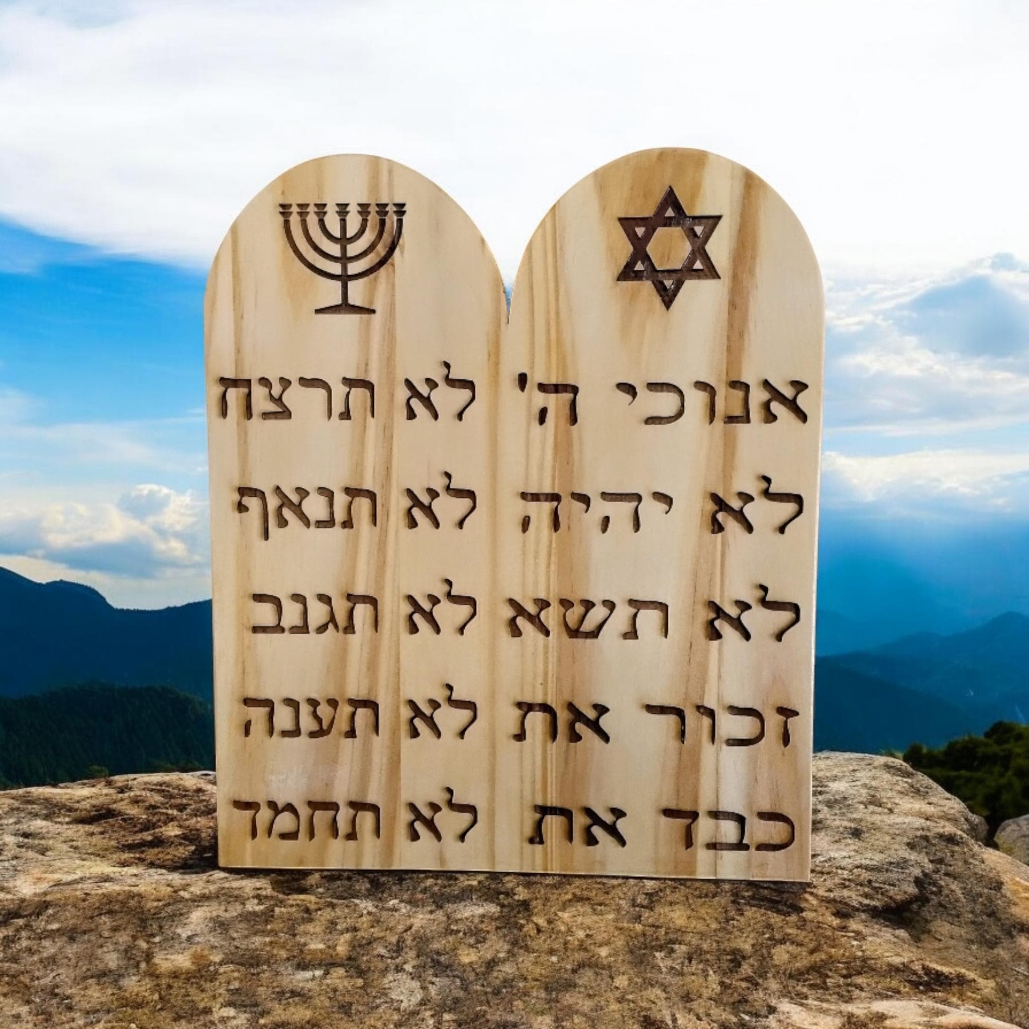 The Ten Commandments Wood Carvings in Hebrew 10” - Etsy