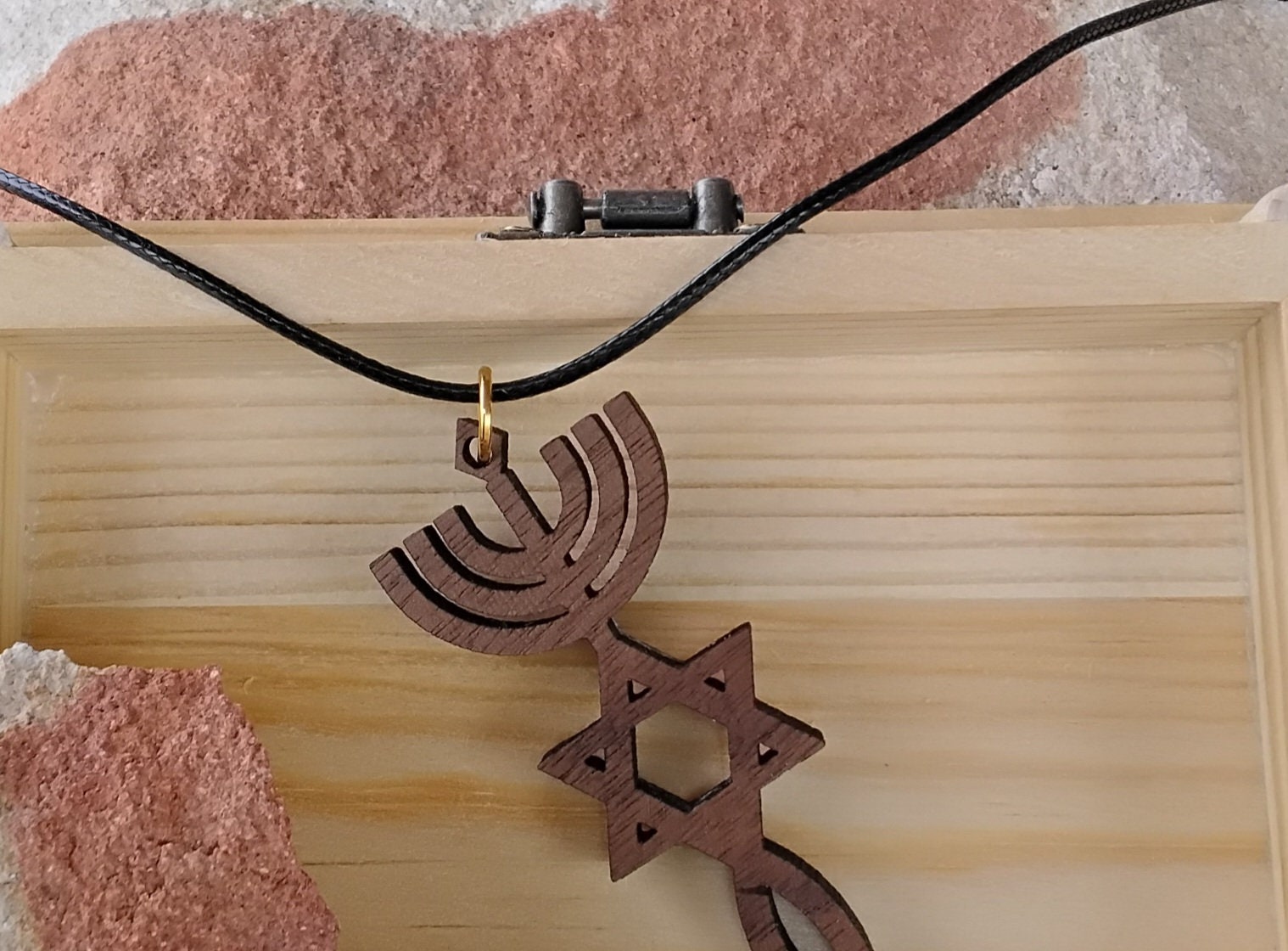Star of David Menorah and Fish Grafted in Messianic Wooden Walnut ...
