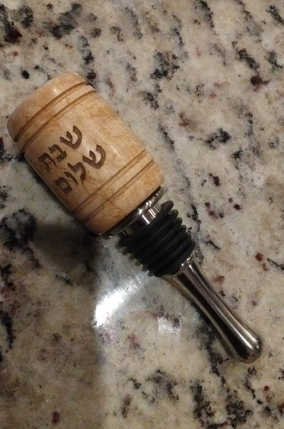 Shabbat Shalom Wine Bottle Stopper Hand Turn Birdeye Maple Wood With ...