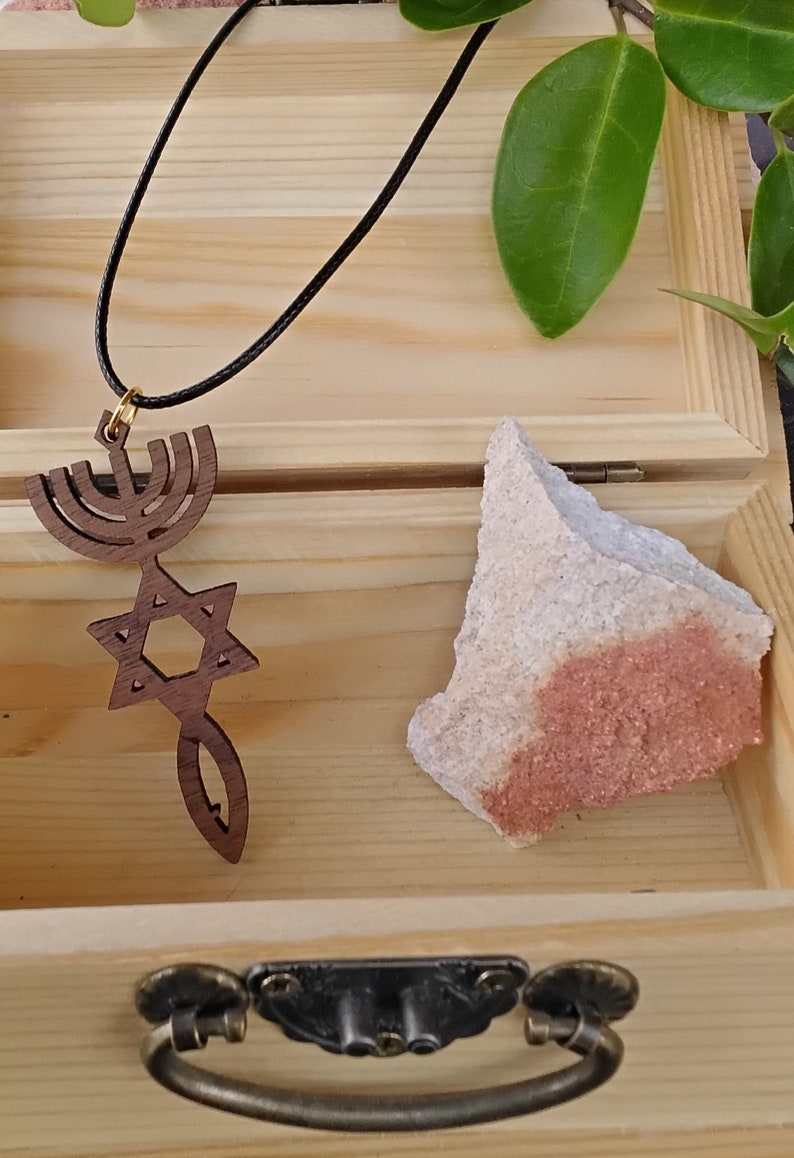 Star of David Menorah and Fish Grafted in Messianic Wooden Walnut ...